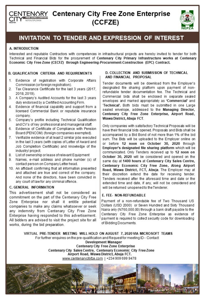 tender application – Centenary City FZE